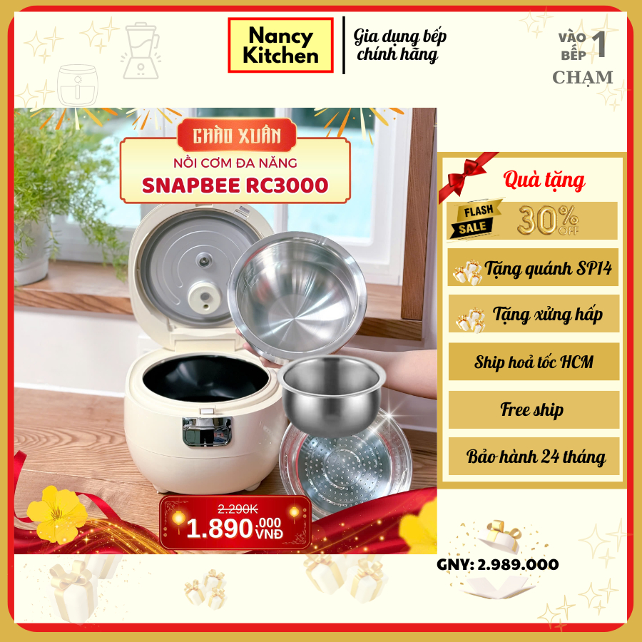 Nồi cơm điện đa năng SnapBee RC3000-lồng nồi inox-nấu cơm tách đường ...