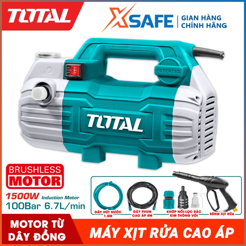 Máy xịt rửa xe TOTAL TGT11236 1500W dây đồng, motor từ không chổi than Máy rửa xe cao áp 100Bar ...