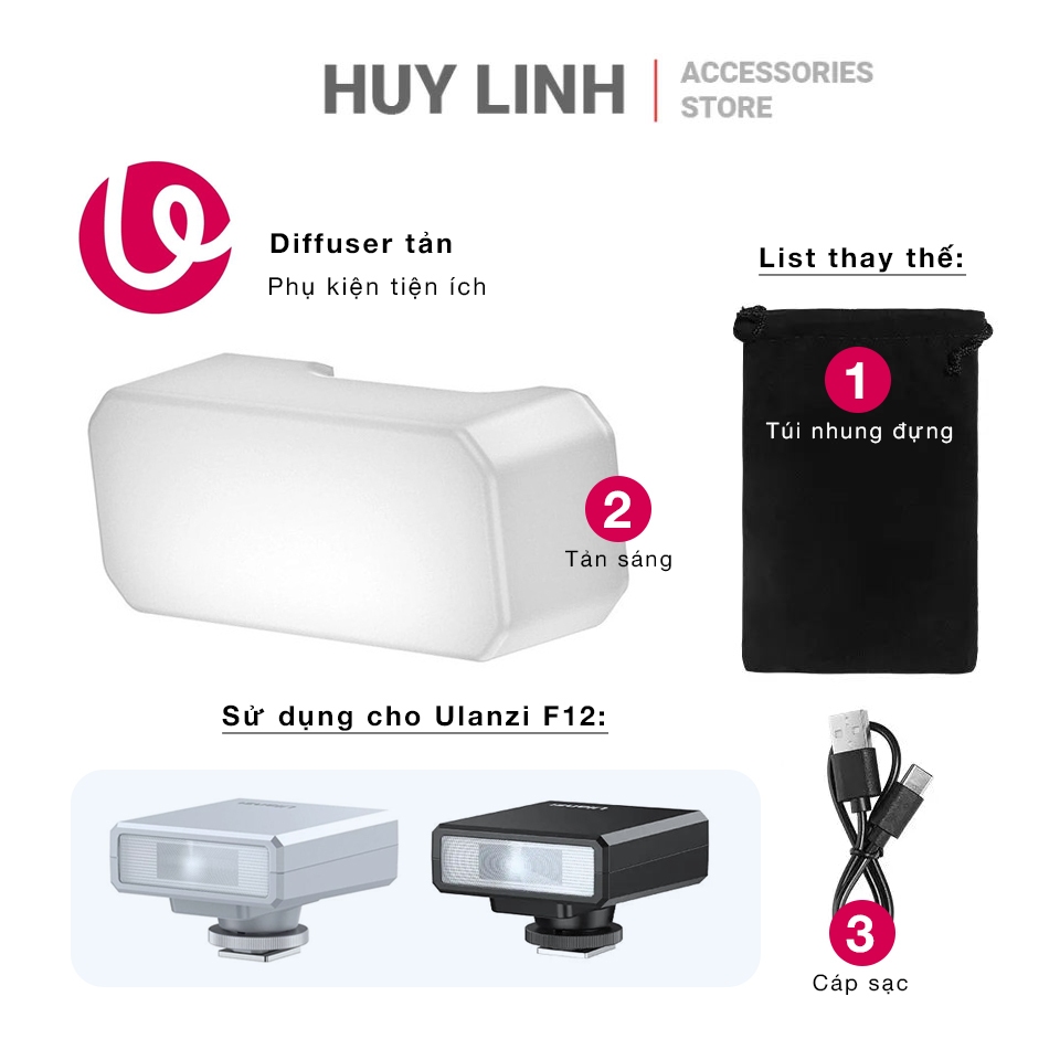 Tản sáng Diffuser cho đèn Flash Ulanzi F12 và các phụ kiện thay thế ...