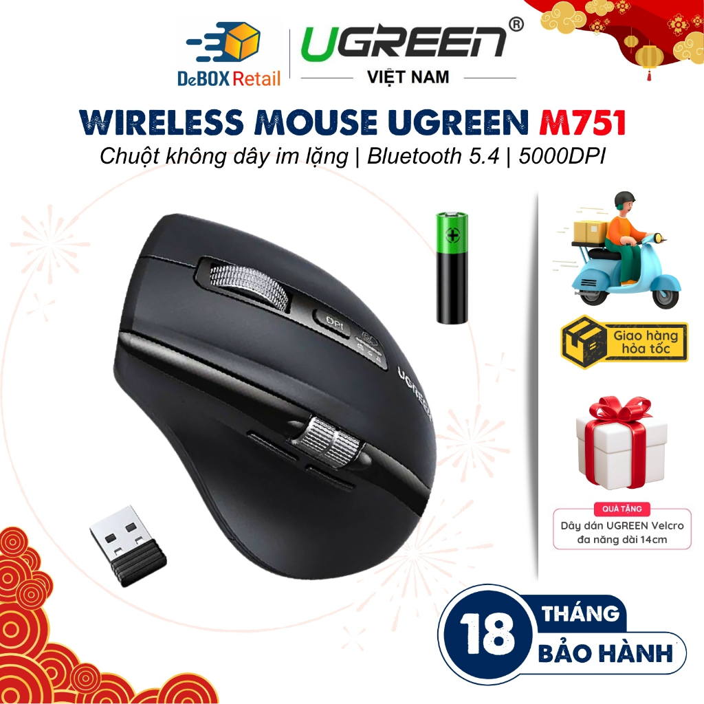 Chuột không dây cuộn siêu nhanh UGREEN M751 Bluetooth 5.4 2.4G Công ...