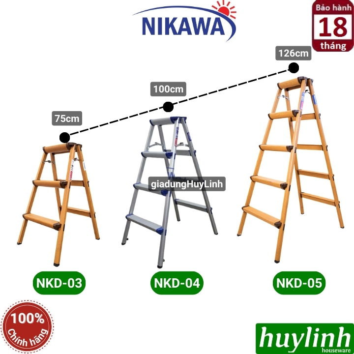 Thang nhôm ghế chữ A Nikawa 3 bậc - 4 bậc - 5 bậc (NKD-03 - NKD-04 - NKD-05) - Hàng chính hãng ...