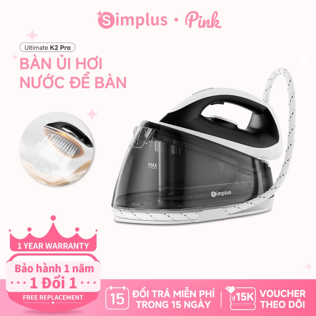 Simplus Pink Bàn Ủi Hơi Nước-Công Suất Lớn 2000W Lực Phun Hơi Nước Mạnh thích hợp cho mọi loại ...