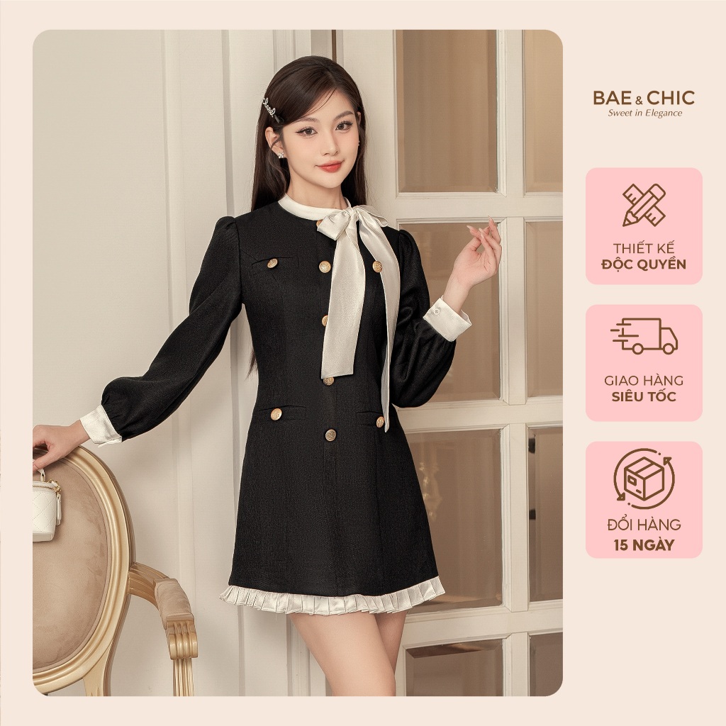 Váy Liền Bae Chic Váy Tiểu Thư Vải Dạ Text Cao Cấp Cổ Nơ Sang Chảnh VB04 | Shopee Việt Nam