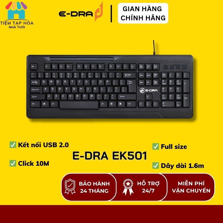 Bàn Phím Văn Phòng E-DRA EK501 - 104 Phím Giao Diện USB 2.0 Độ Bền ...