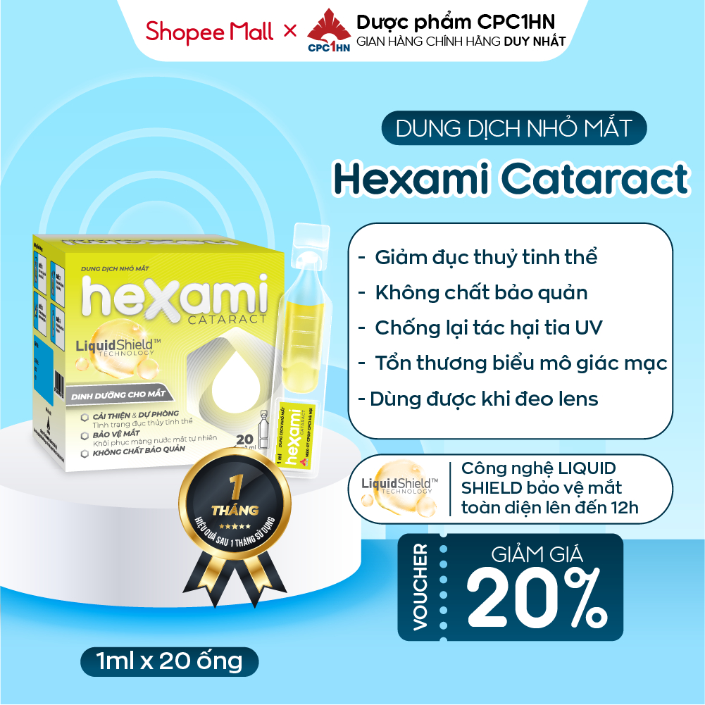 Dung dịch nhỏ mắt Hexami Cataract giảm đục thủy tinh thể, giữ ẩm và hồi ...