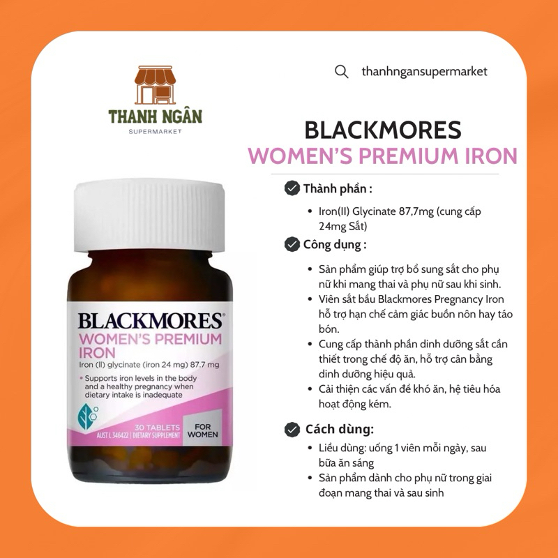 [date 7/2025 ] Viên uống bổ sung sắt cho bà bầu Blackmores Pregnancy Iron 30 viên | Shopee Việt Nam
