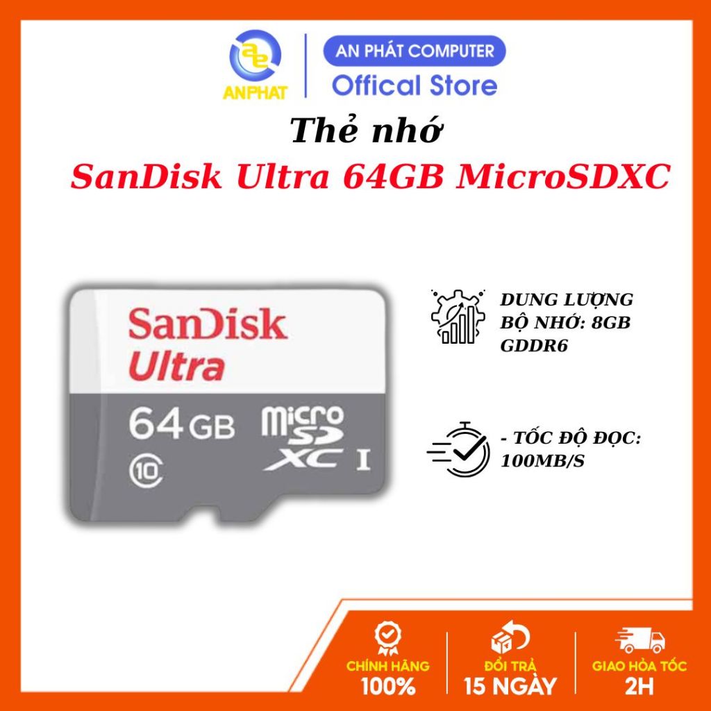 [Full Vat] Thẻ nhớ SanDisk Ultra 64GB MicroSDXC C10 UHS-1, 100MB/s ...