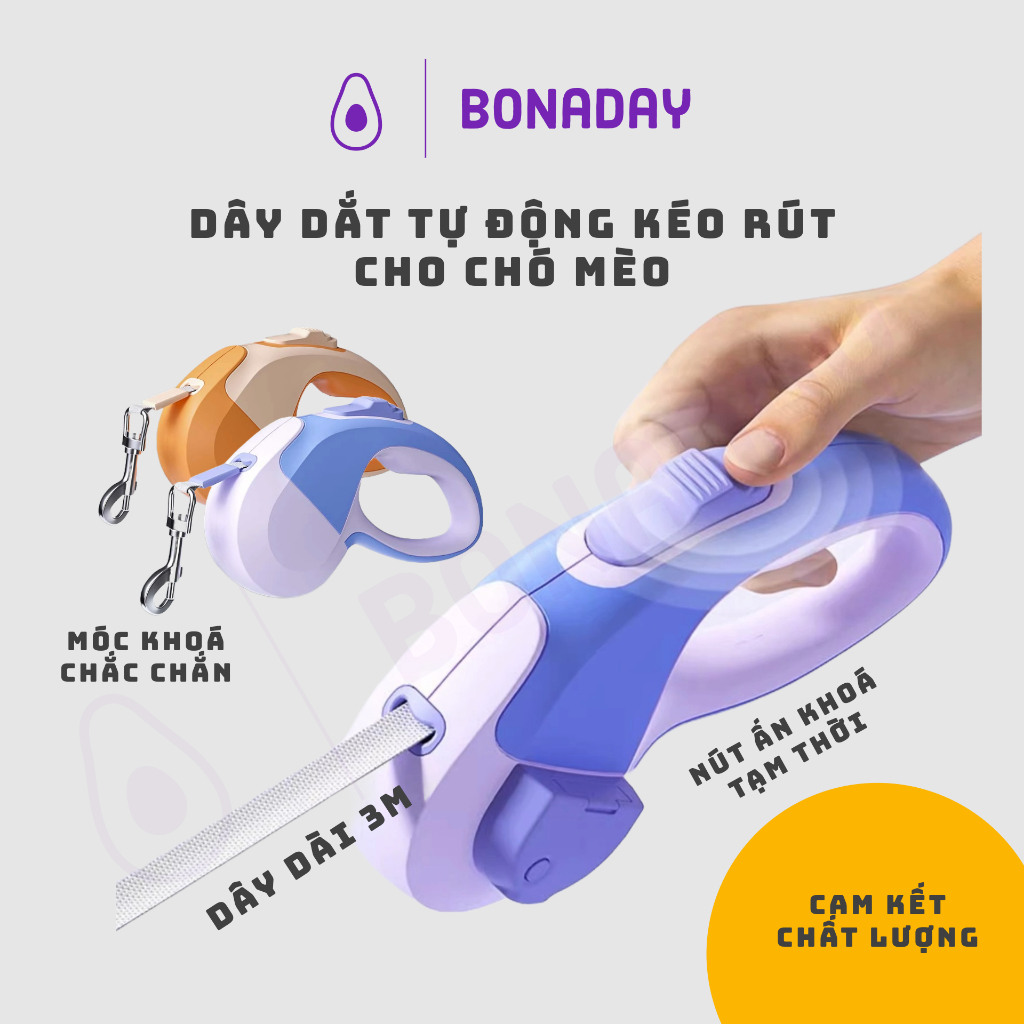 DÂY DẮT TỰ ĐỘNG KÉO RÚT HIPIDOG, BONADAY PETS, dài 3m chắc chắn, thông ...