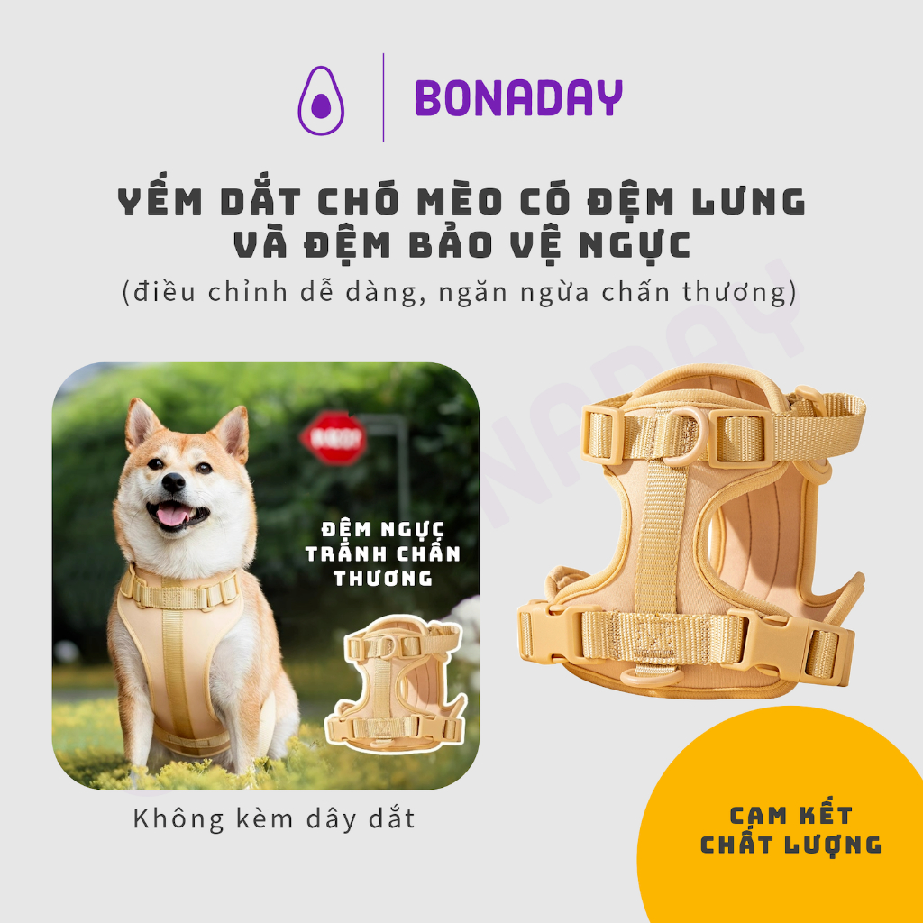 YẾM DẮT CHÓ MÈO CÓ ĐỆM BẢO VỆ NGỰC, ĐỆM LƯNG CHỐNG GIẬT HIPIDOG ...