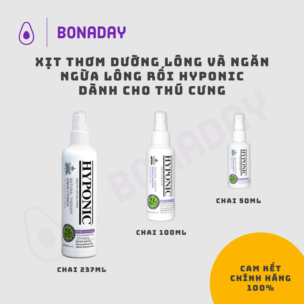 XỊT THƠM DƯỠNG LÔNG VÀ NGĂN NGỪA LÔNG RỐI HYPONIC, BONADAY PETS, cho cả ...