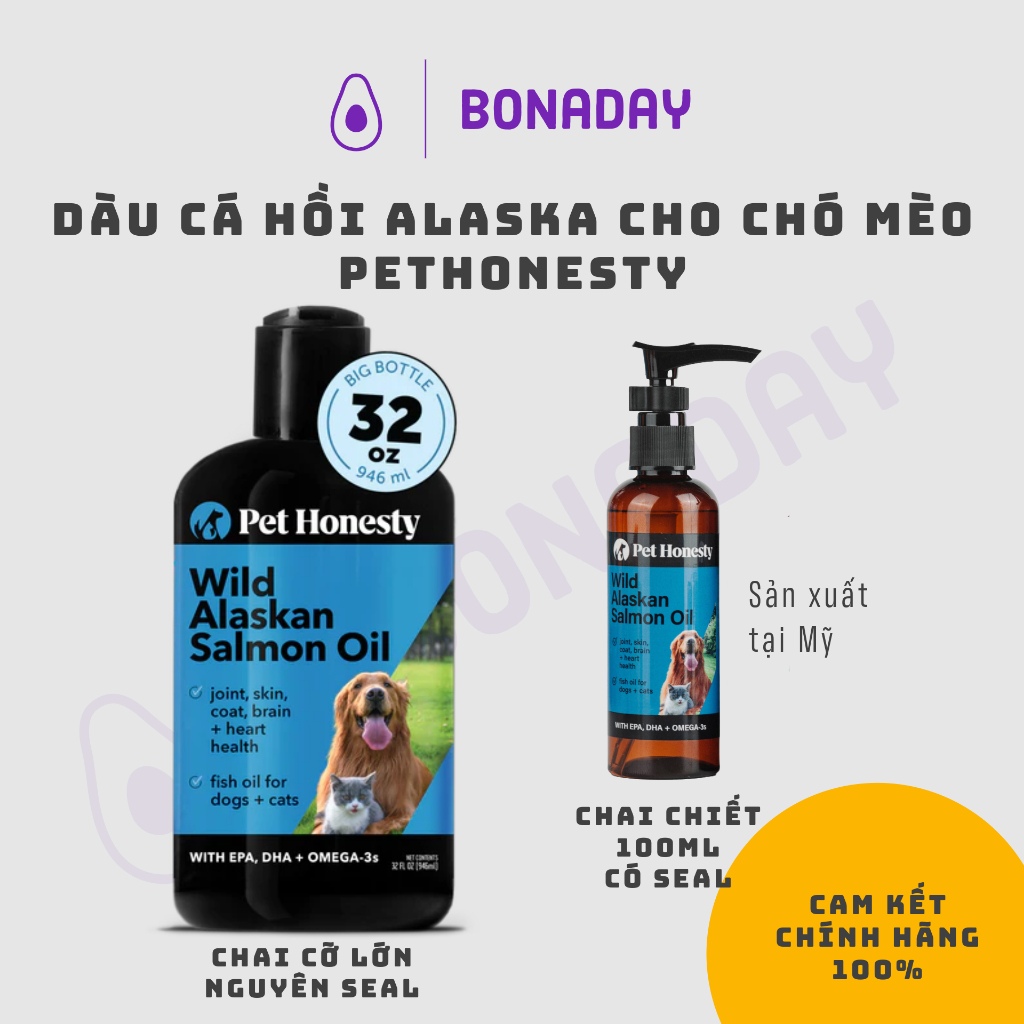 DẦU CÁ HỒI CHO THÚ CƯNG PET HONESTY TỪ CÁ HỒI HOANG DÃ ALASKA, BONADAY ...