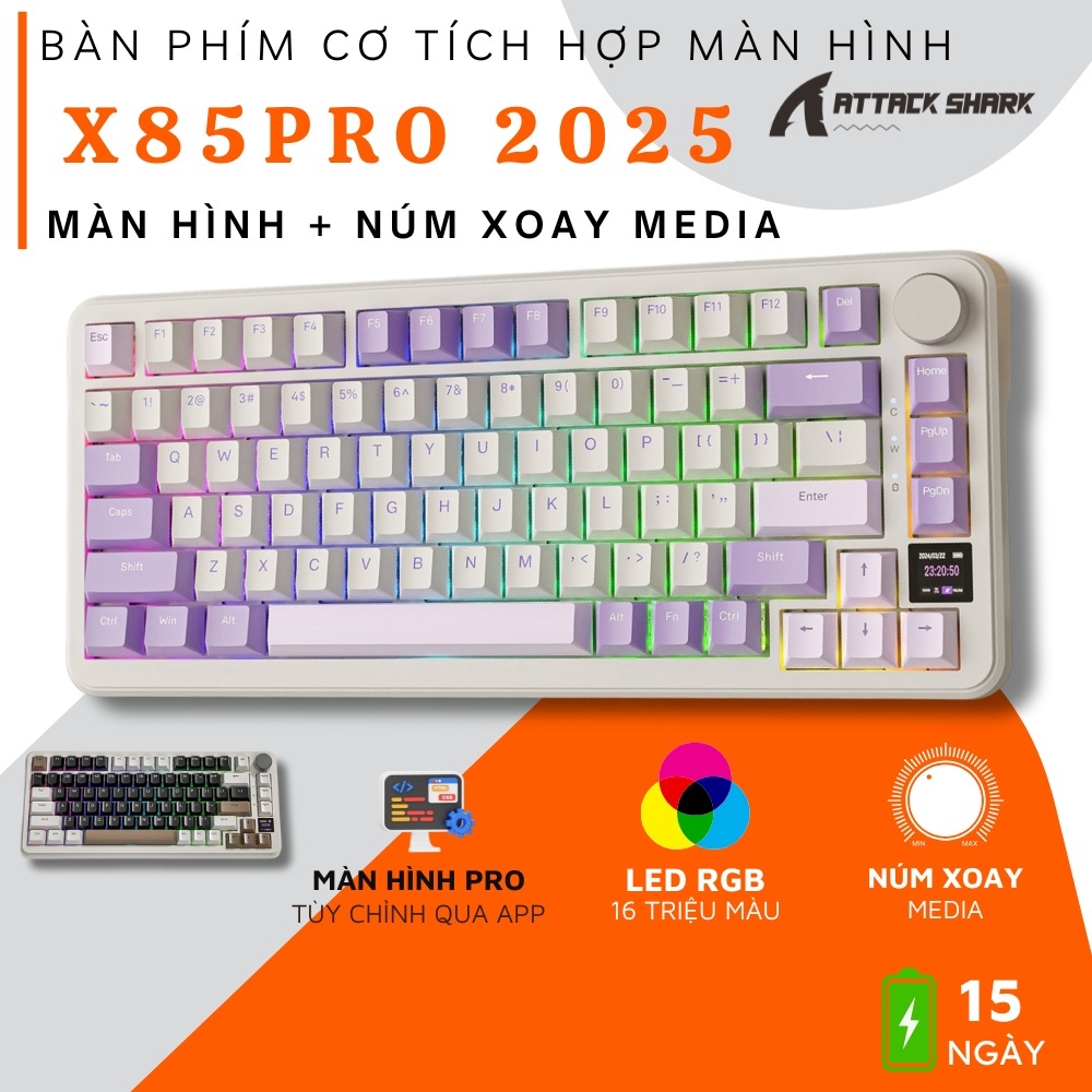 Bàn Phím Cơ Không Dây Attack Shark X85 Pro Màn Hình Hiển Thị + Núm Xoay ...