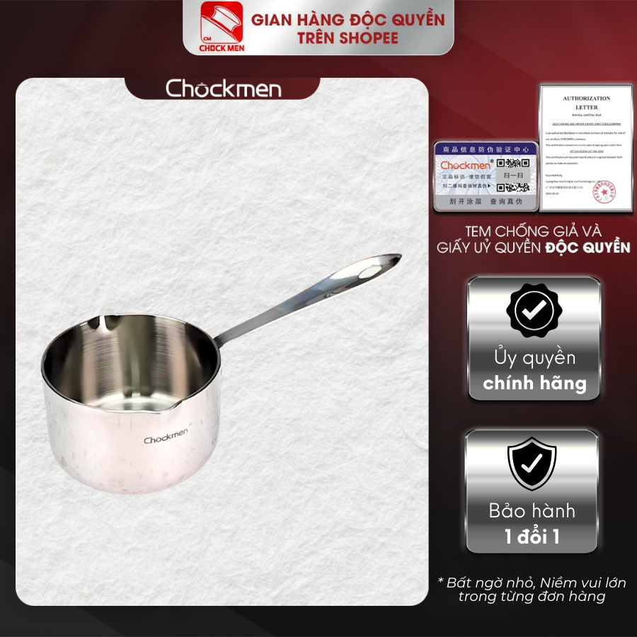 Quánh mini inox Chockmen 8.5cm inox 18/10 đúc liền khối quánh sữa nấu cháo quấy bột bếp từ ...