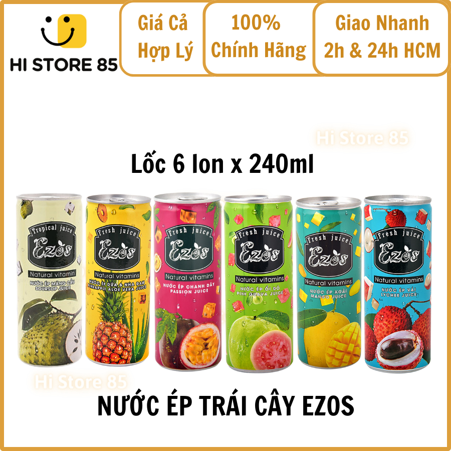 [Lốc 6 lon x 240ml] Nước ép Trái Cây EZOS Mãng Cầu/ Xoài/ Ổi/ Dứa ...