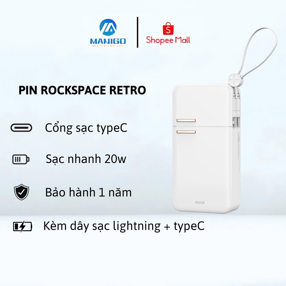 Pin sạc dự phòng Y18 Rockspace sạc nhanh 20000mAh tích hợp cáp sạc ...