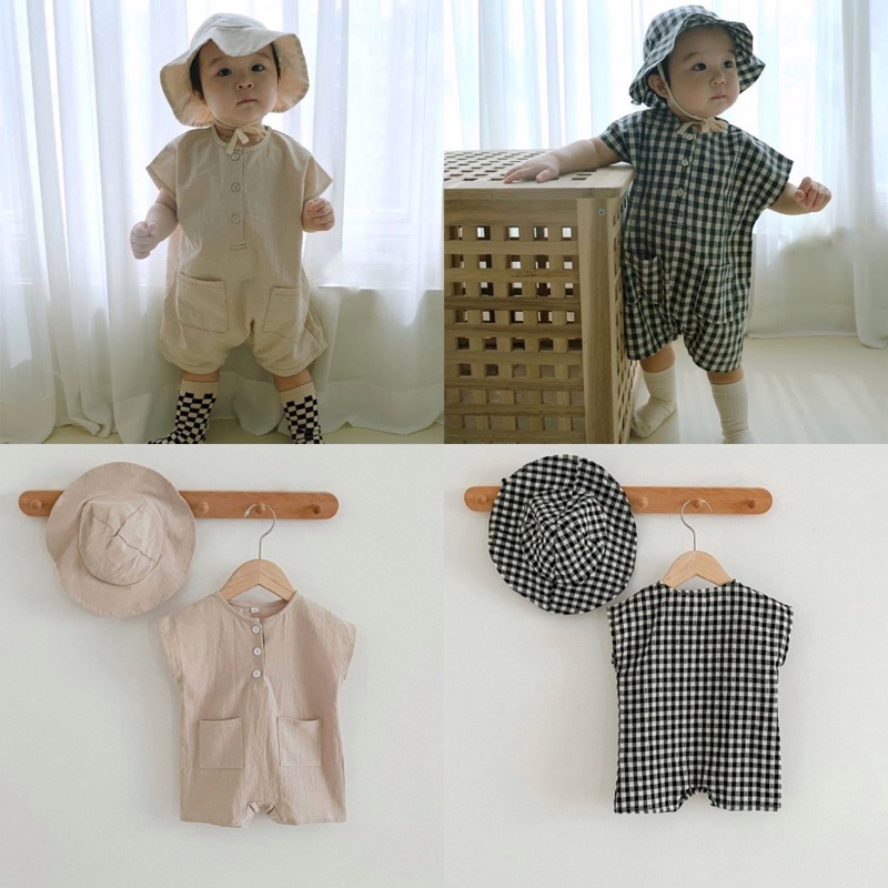 Body kèm mũ phong cách hàn quốc cho bé(sẵn caro 90) | Shopee Việt Nam