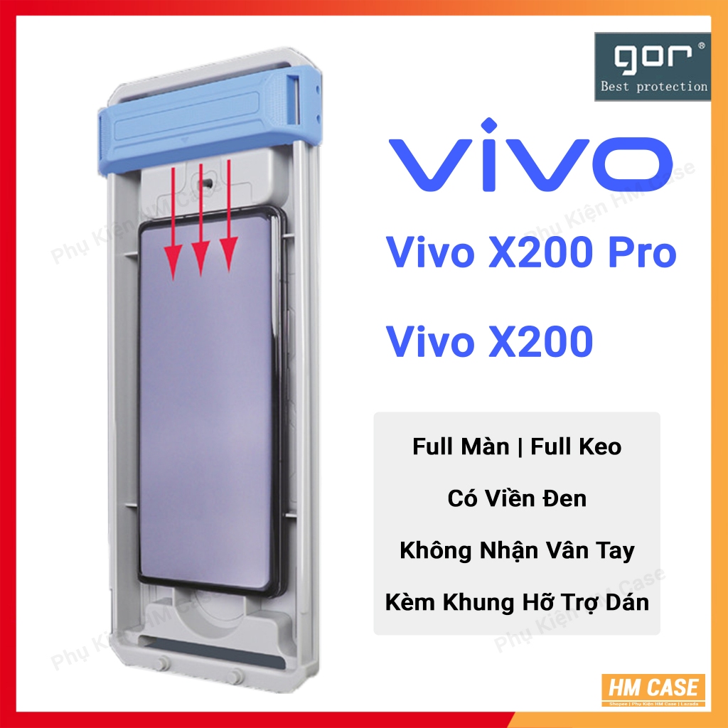 Kính Cường Lực Gor 3D Kèm Khung Dán Vivo X200 Pro / X200, Cong Full Màn Chống Bám Vân Tay ...