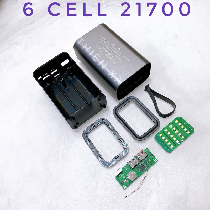 Box 6 cell 21700 vỏ nhôm sạc nhanh 22,5W tích hợp dây treo và đèn led ...
