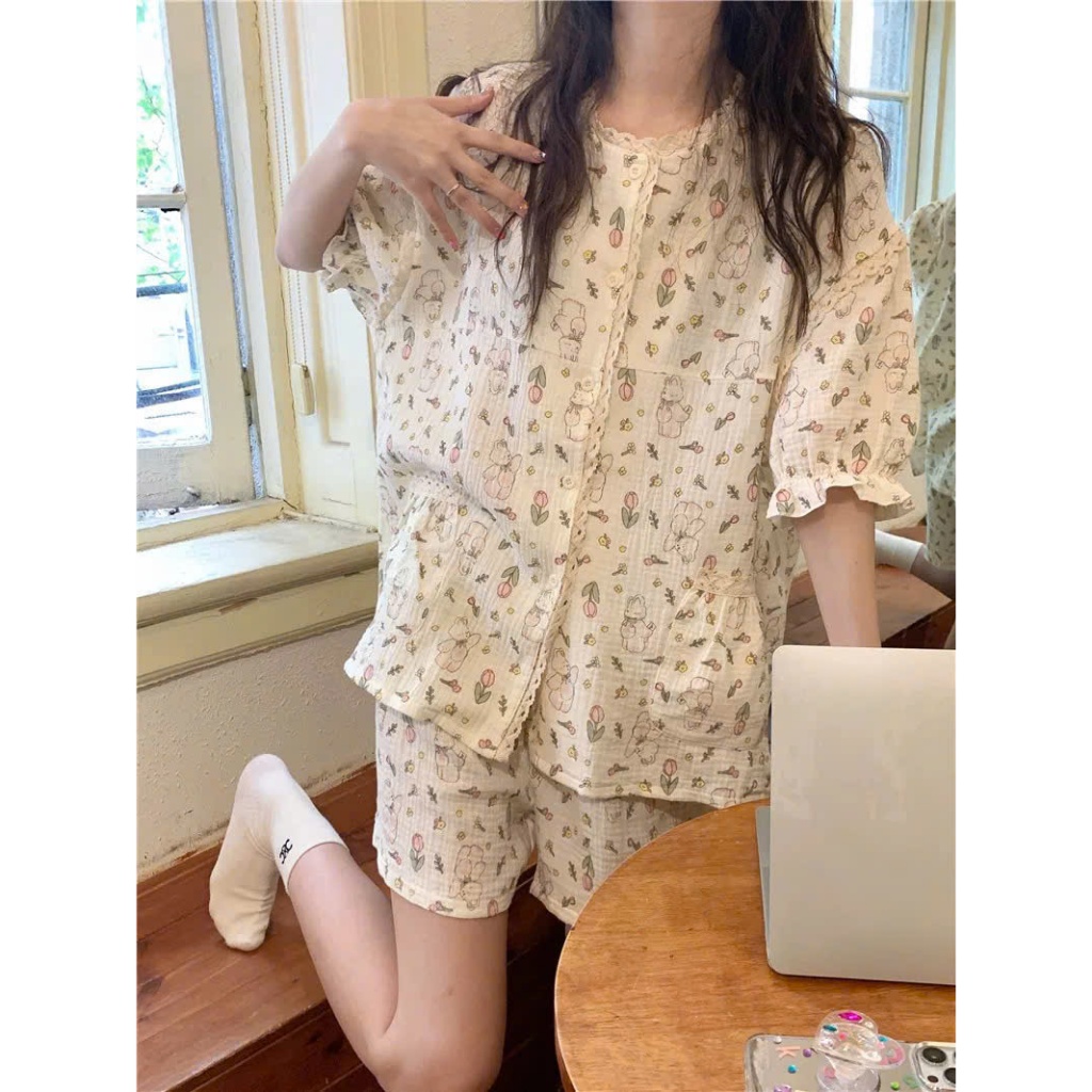 Bộ đồ ngủ nữ thời trang ngọt ngào họa tiết hoạt hình chú thỏ dễ thương ...