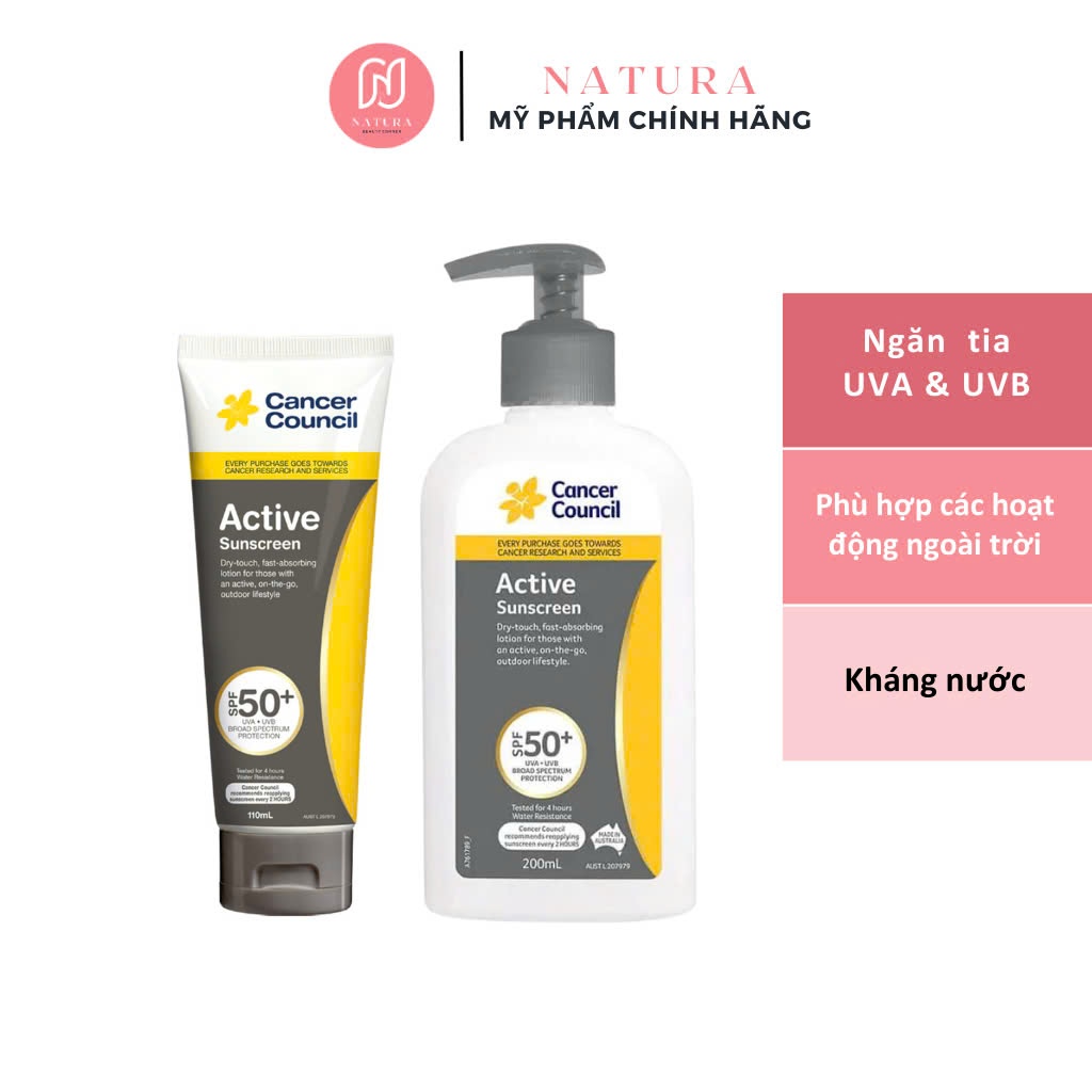 Kem chống nắng năng động Cancer council active sunscreen spf 50+/ PA ...