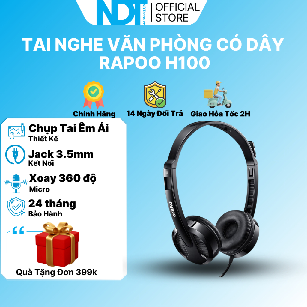 Tai Nghe Văn Phòng Có Dây Chụp Tai Rapoo H100 H120 Có Micro Giảm Tiếng Ồn Xoay 360 độ giắc cắm 3 ...