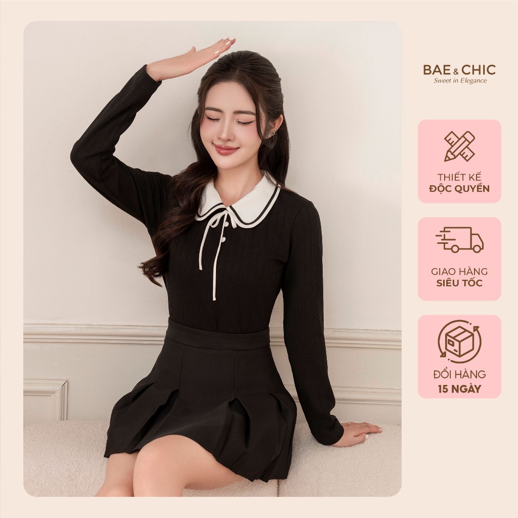 Áo Len Bae Chic Dài Tay Cổ Sen Phối Nơ Basic Áo Dài Tay Thu Đông Đi Học ...