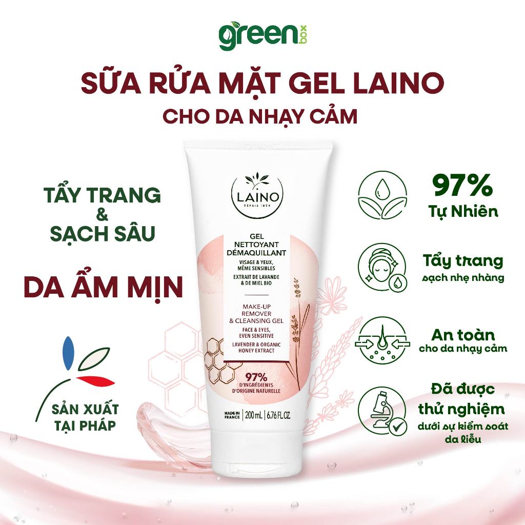 Sữa Rửa Mặt Gel Cho Da Khô Nh.ạ.y C.ả.m Laino Pháp 200ml 97% Tự Nhiên Với Oải Hương và Mật Ong ...
