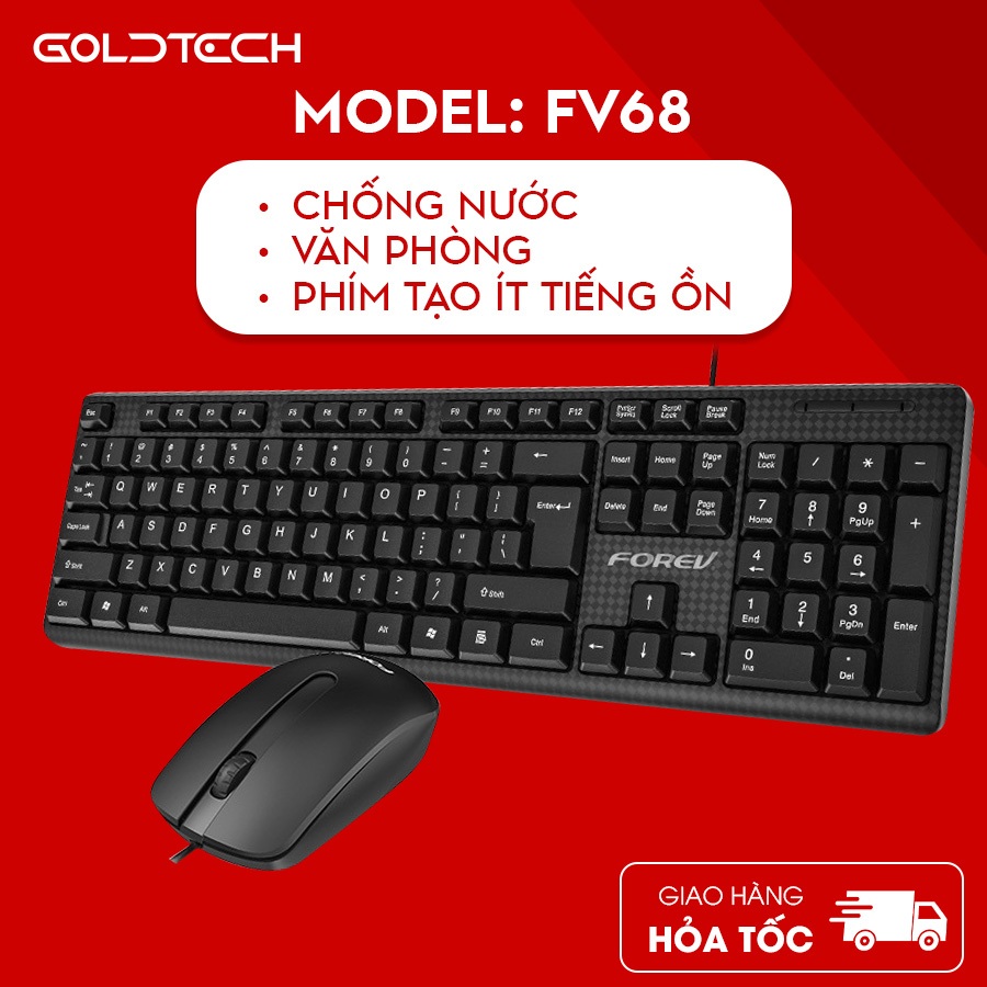 Bàn phím máy tính giá rẻ GOLDTECH FV68 có dây full size 104 key gõ phím nhanh chống nước tốt giả ...