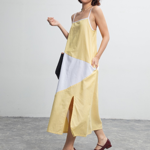 RUSTEA Vitamin Slip Dress - Đầm 2 dây cổ ngang phối 2 màu xẻ vạt trước ...