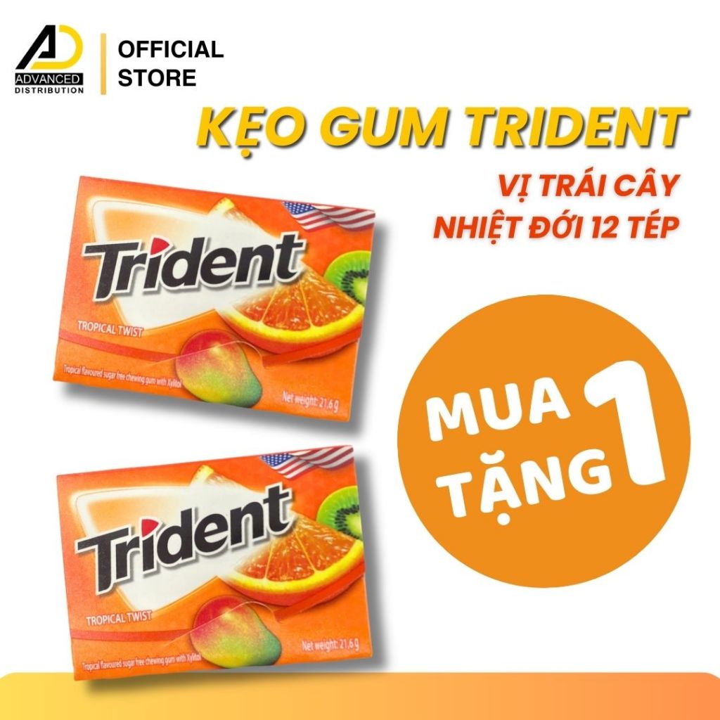[MUA 1 TẶNG 1] KẸO GUM TRIDENT - Vị Trái Cây Nhiệt Đới - 12 Tép | Shopee Việt Nam