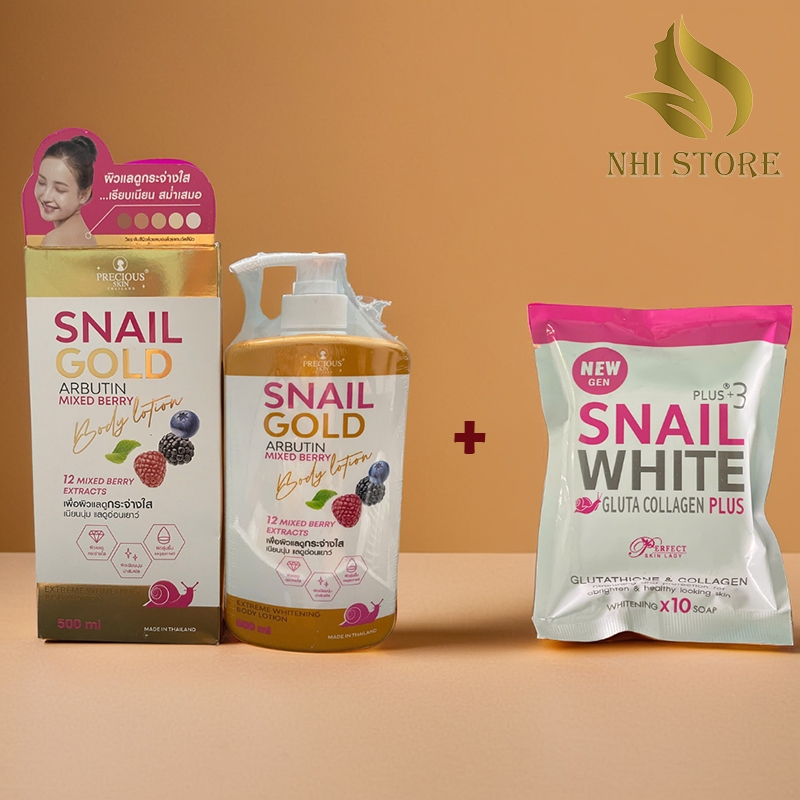 Sữa dưỡng thể SNAIL GOLD ốc sên trái cây kèm soap tắm trắng phục hồi ...