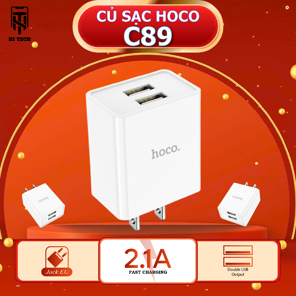 Củ sạc USB, củ sạc nhanh hoco C89 gồm 2 cổng USB, hỗ trợ sạc nhanh 2.1A ...