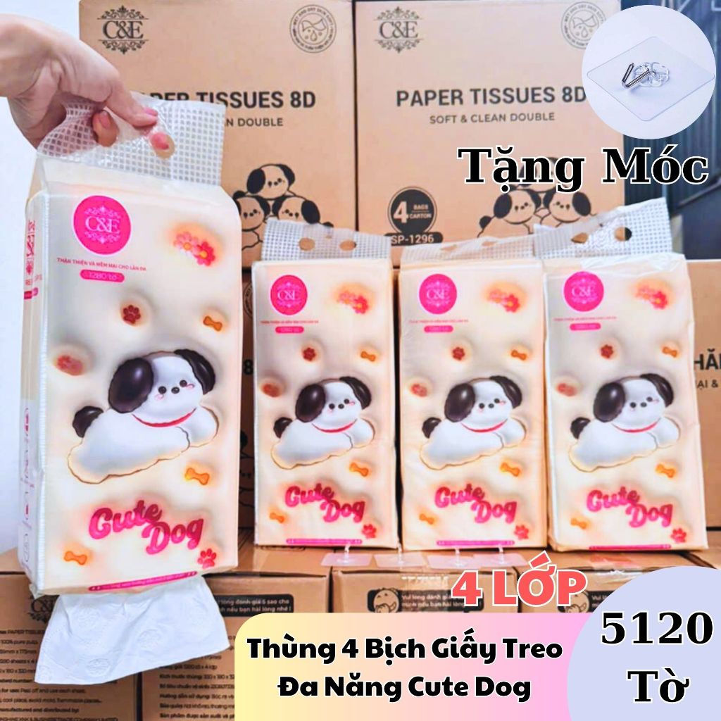 Thùng 4 Bịch Giấy Treo Đa Năng 5120 Tờ C&E Cute Dog, Khăn Rút Treo ...