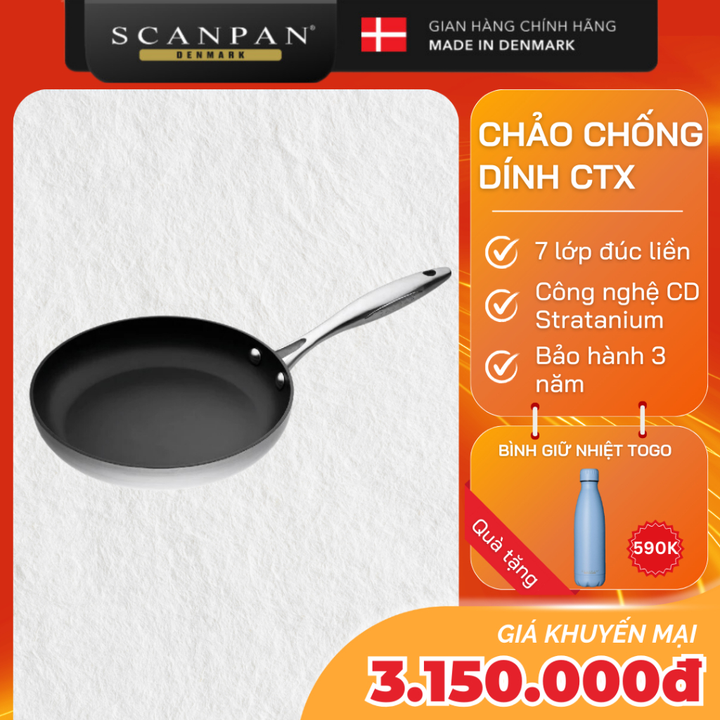 Chảo chống dính Scanpan CTX 20/24/26/28cm 65002000/65002400/65002600/65002800, bảo hành lớp ...