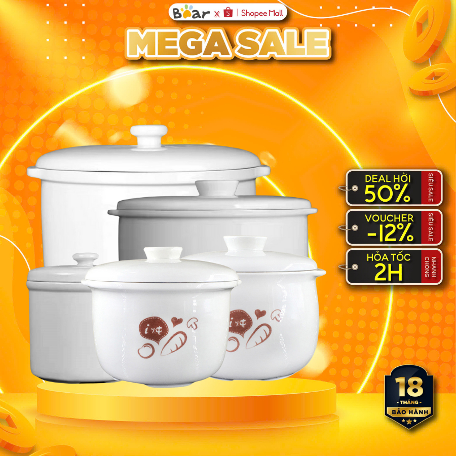 Nắp Sứ Và Lõi Thố Sứ Của Nồi BEAR 0.5L,0.8L,1L, 1.6L - Phụ Kiện Thay Thế, Dự Phòng Cho Nồi Nấu ...