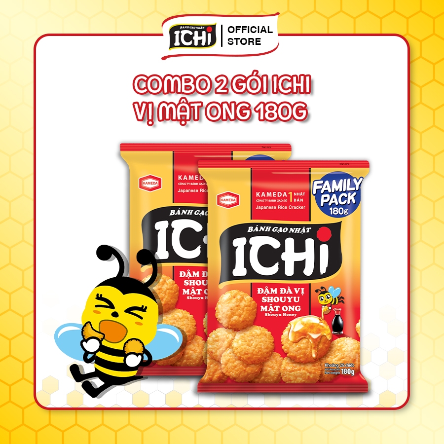 COMBO 2 gói 180g Bánh gạo Nhật ICHI vị Shouyu mật ong gói 180g, bánh gạo ăn vặt giòn tan, đậm đà ...