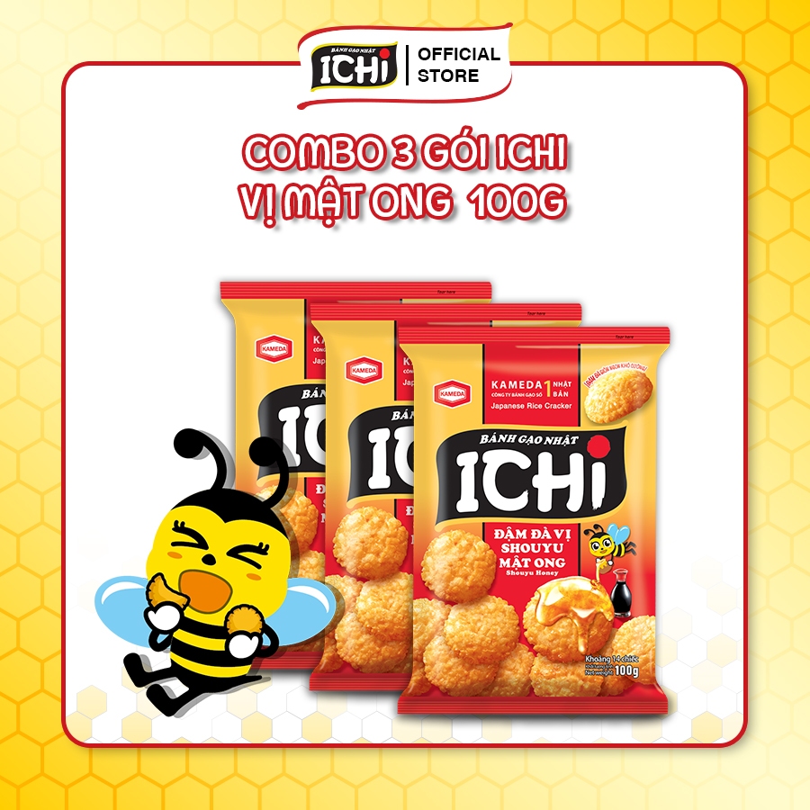 COMBO 3 gói 100g Bánh gạo Nhật ICHI vị Shouyu mật ong, bánh gạo ăn vặt giòn tan, đậm đà | Shopee ...