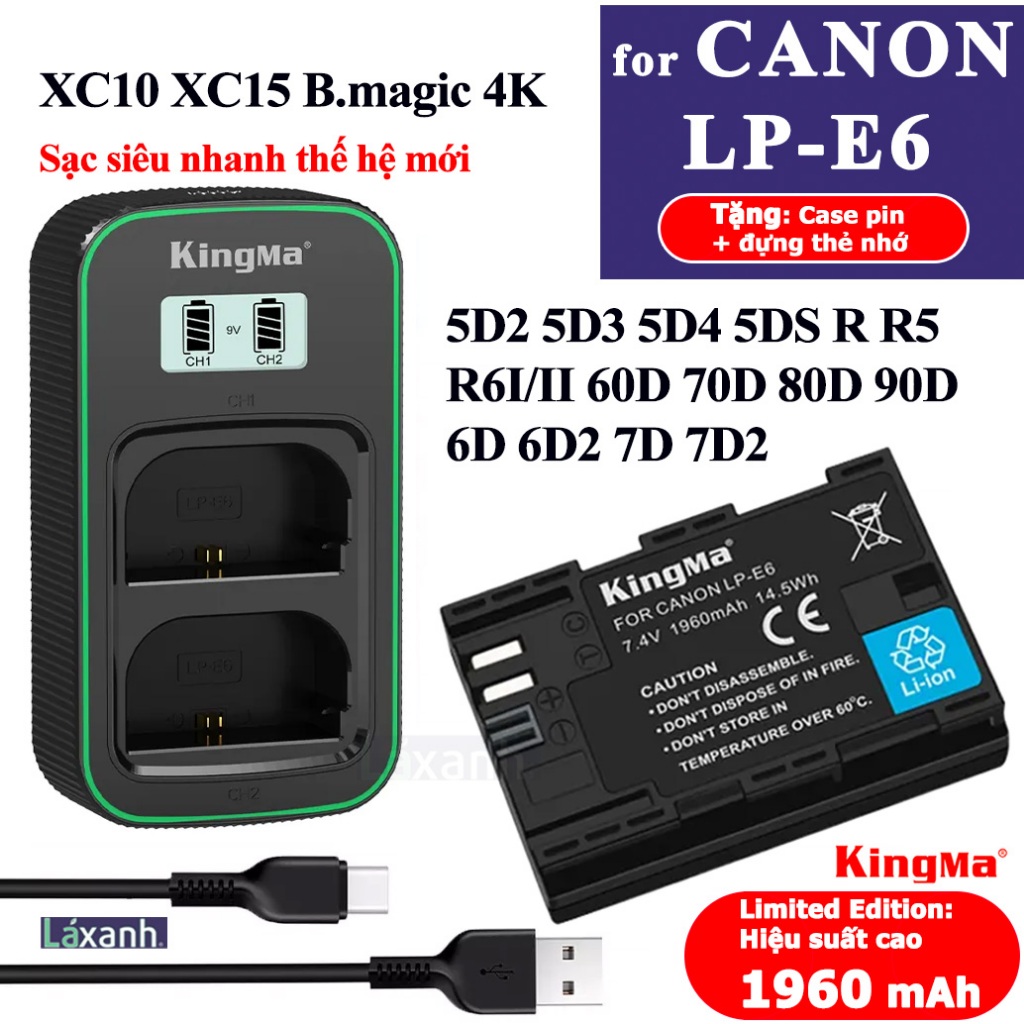 Canon LP-E6 | Pin sạc máy ảnh Canon EOS R R5 R6 5D 6D 7D 60D 70D 80D 90D XC10 XC15 FB LP-E6 LPE6 ...