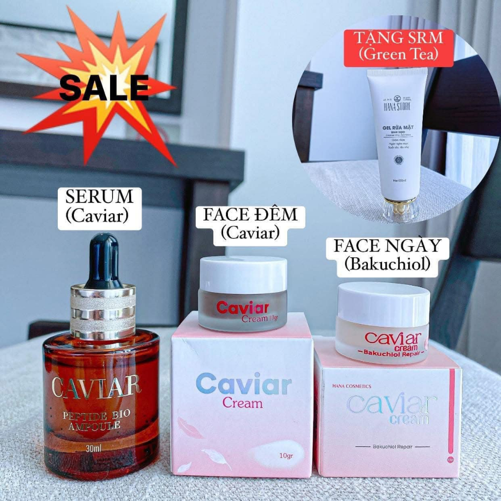 Trọn bộ Mỹ phẩm Caviar Bakuchiol Chính Hãng( Kem ngày đêm,Tinh chất ...