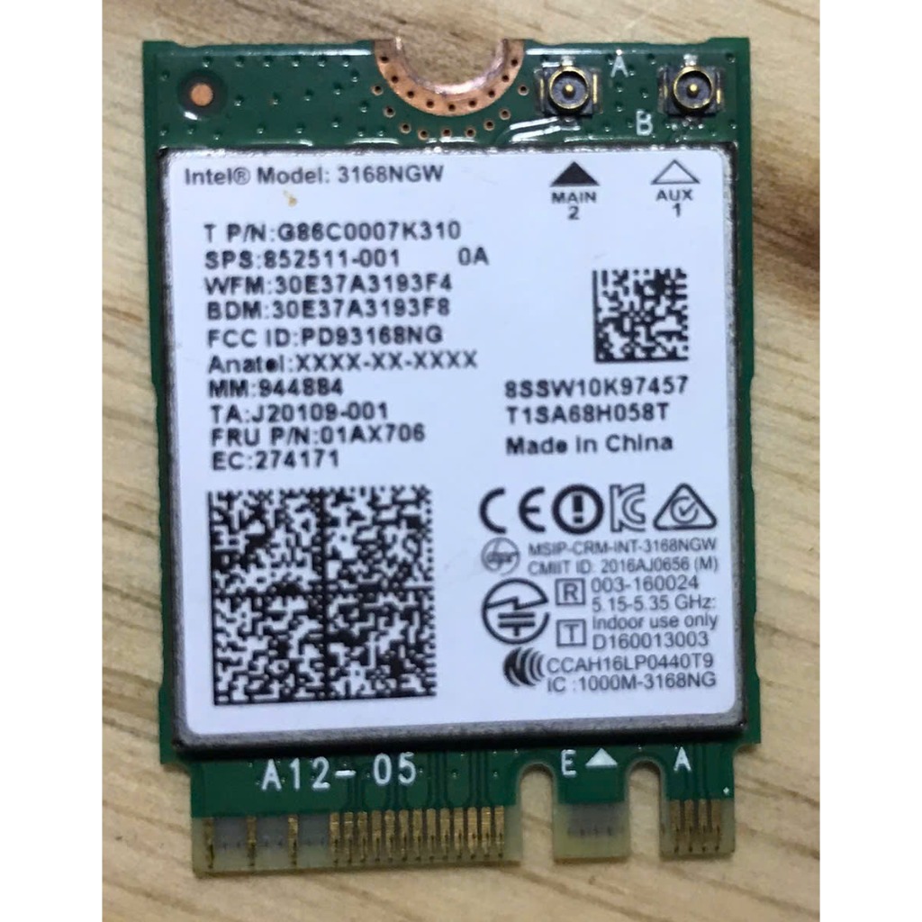 Card WiFi Laptop Intel 3168; Chuẩn AC, Blueooth 4.2 (Model: Intel ...