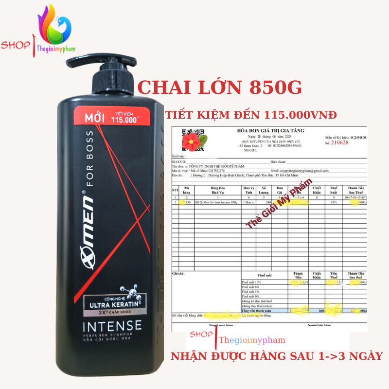 [Chai 850g-Date 2028] Dầu Gội Xmen For Boss Intense 850g | Shopee Việt Nam