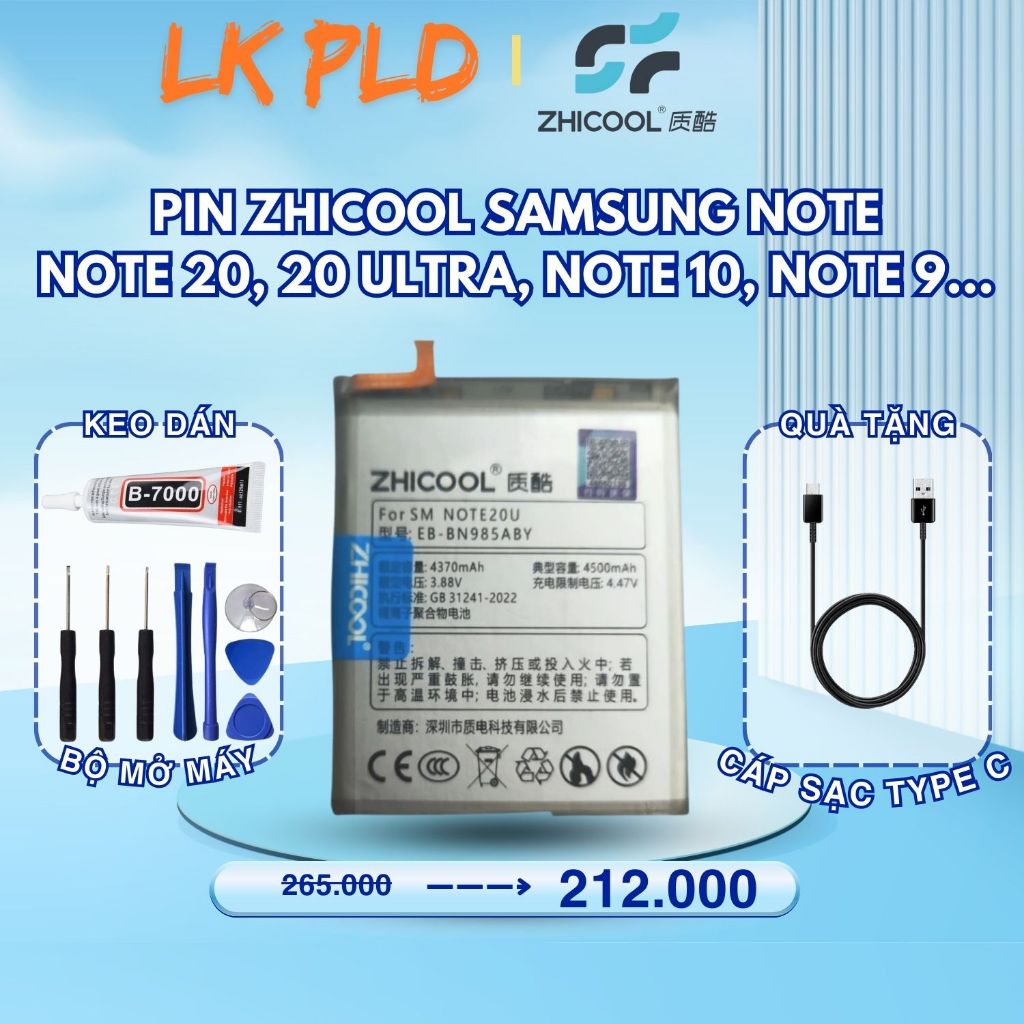 Pin Zhicool Samsung Note full mã dòng Note: Note 20 Ultra, Note 20, Note 10 Plus, Note 9... Bảo ...