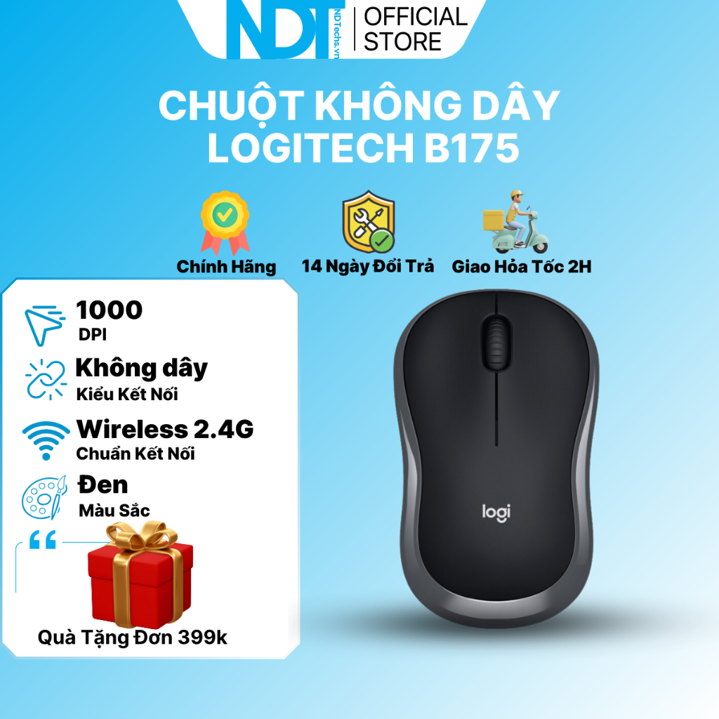 Chuột Không Dây Logitech B175 1000 DPI Wireless 2.4GHz Thiết Kế Đối ...