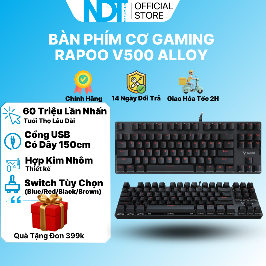 Bàn Phím Cơ Có Dây Gaming Rapoo V500 Alloy HERO Thiết Kế 87 Phím Nhỏ Gọn Dây Kết Nối USB Dài ...