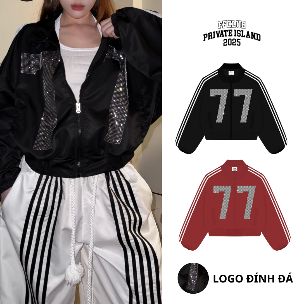 ÁO KHOÁC DÙ ĐÍNH ĐÁ JACKET FORM BOXY 77 FFCLUB MIX | Shopee Việt Nam