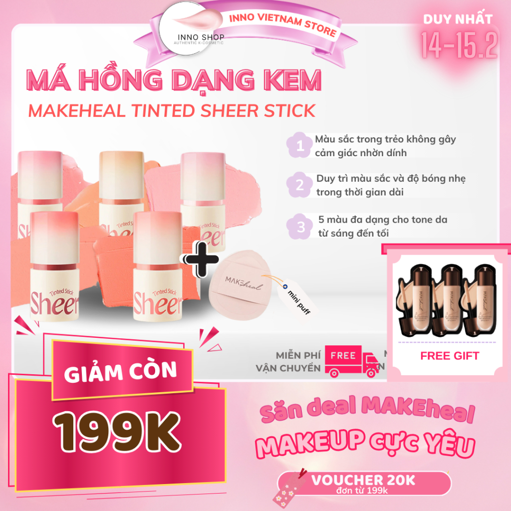 Má hồng dạng kem MAKEHEAL Sheer Tinted Stick 5 màu, mịn lì trong veo | Shopee Việt Nam