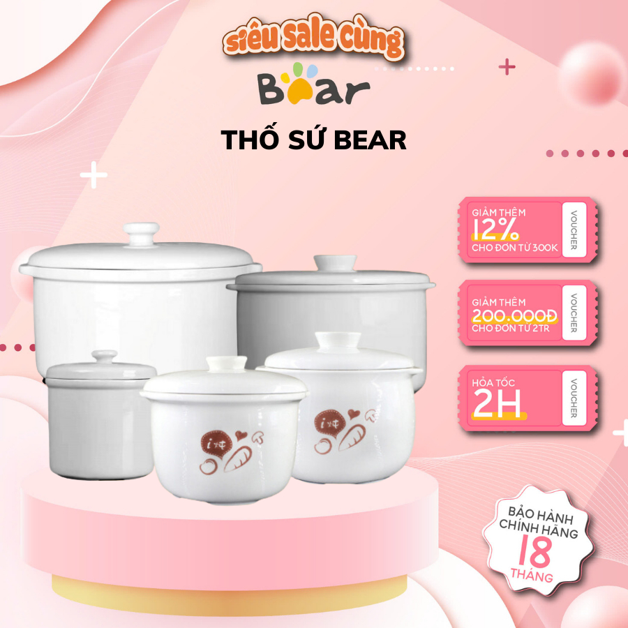 Thố sứ 0.5L 0.8L 1L 1.6L 2.5L - Phụ kiện thay thế nồi nấu chậm Bear - Thố chưng yến kèm cả nắp ...