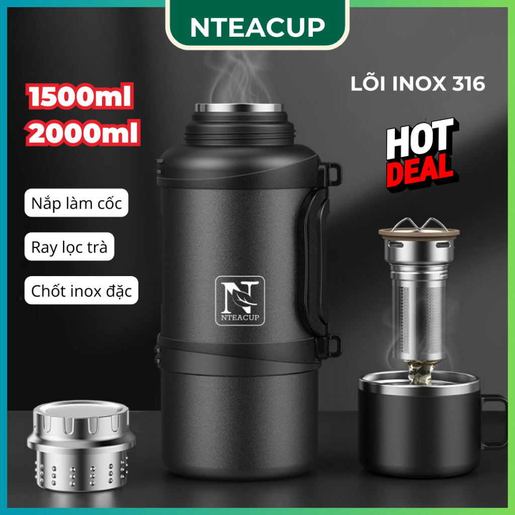 Bình giữ nhiệt NTEACUP NT02 Inox 316 dung tích 1500ml - 2000ml có ray lọc trà cà phê giữ nhiệt ...
