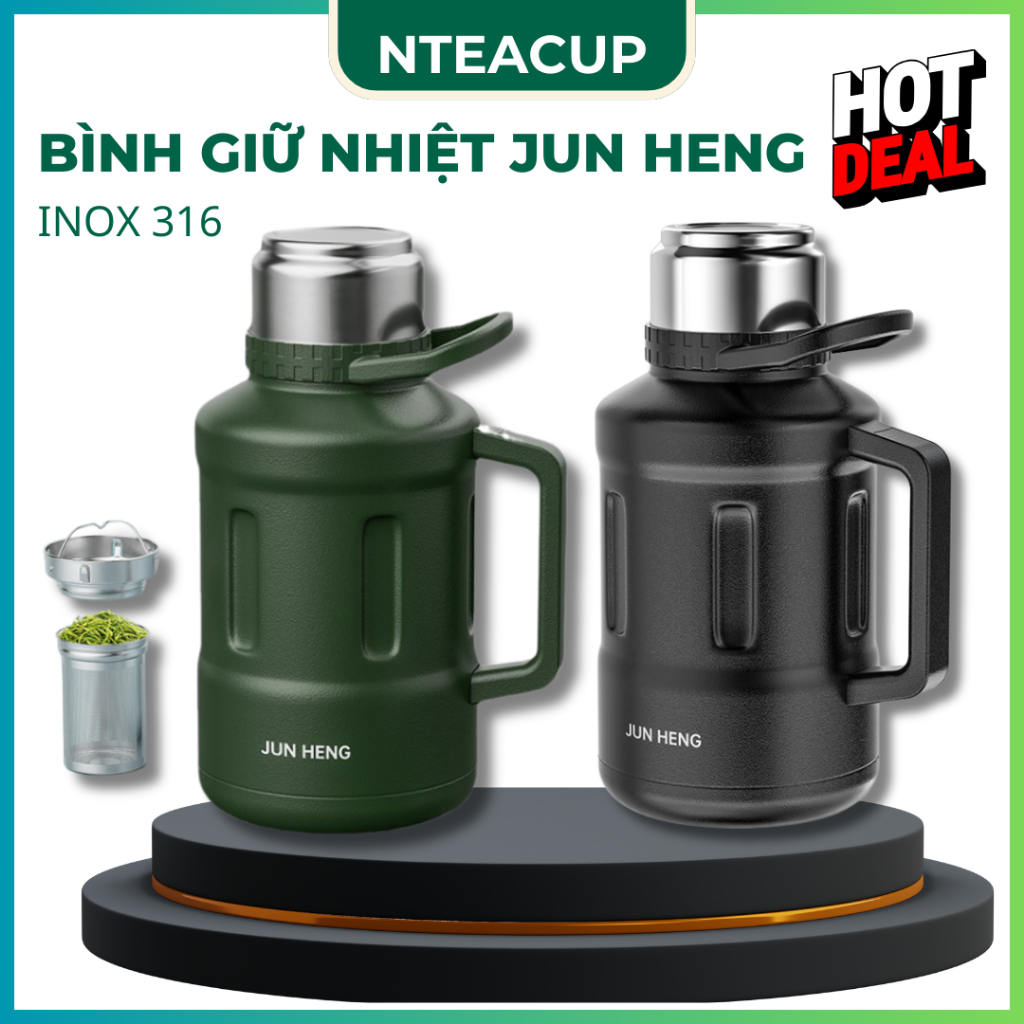 Bình giữ nhiệt Jun Heng cao cấp lõi Inox 316 dung tích 2000ml - 2500ml tích hợp ray lọc trà ...