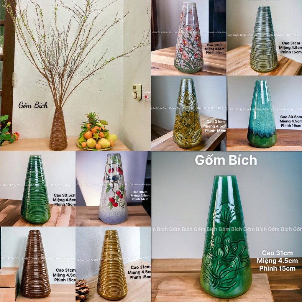 Bình Hoa Lọ Hoa Dáng Chop Cổ Nhỏ Cắm Cành Decor Đẹp Gốm Sứ Bát Tràng ...